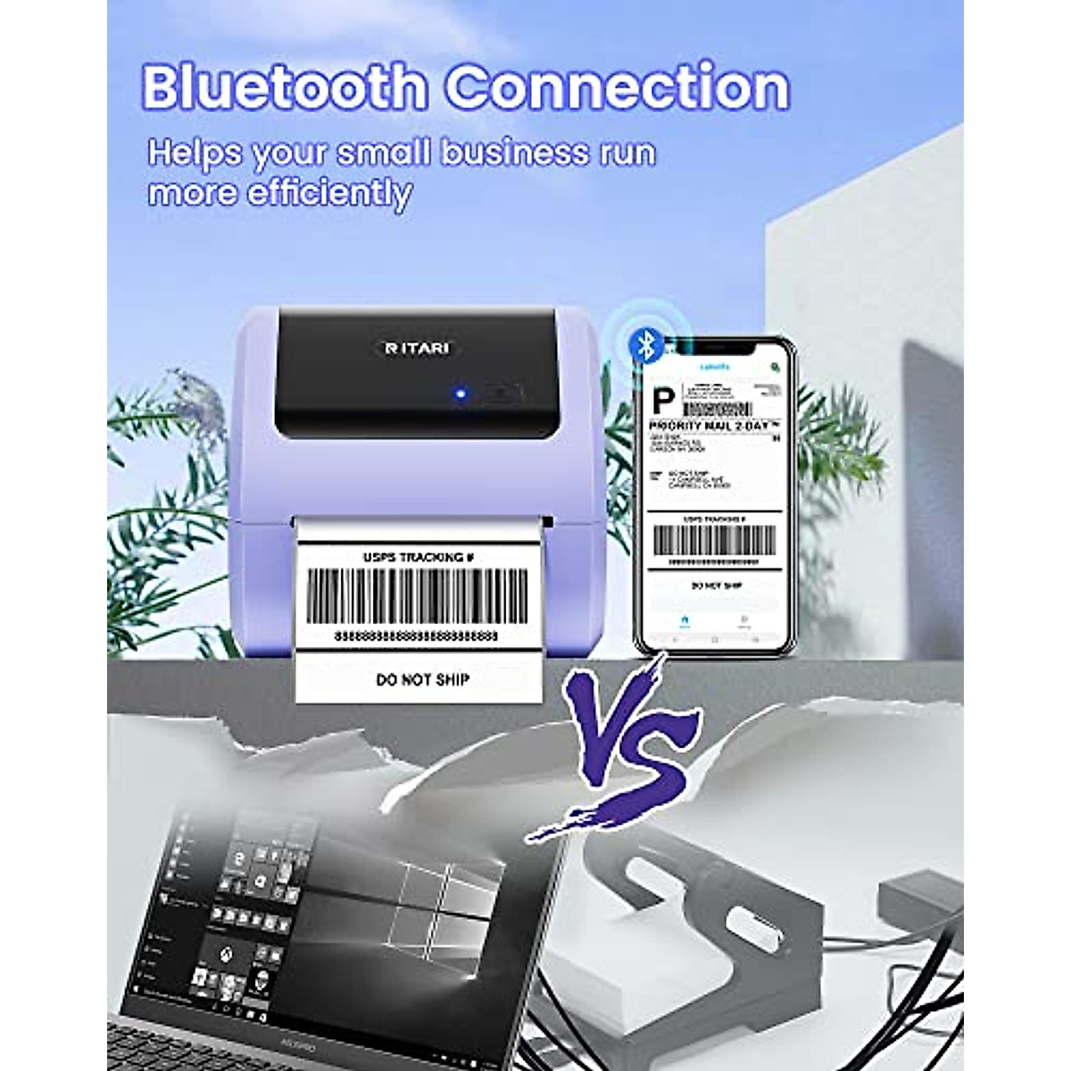 Bluetooth Shipping Label Printer 4X6 - Wireless Thermal Label Printer for Shipping Packages & Small Business - Thermal Shipping Label Printer Support with Phone, Compatible with Etsy , Shopify, UPS