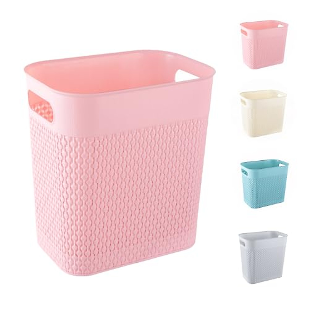 QPB Trash Can Plastic Trash Can Wastebaskets Garbage Bin Recycling Bin Slim Garbage Can Trash Bin with Handles for Narrow Space Bathroom Bedroom Laundry Home Kitchen Office (Large, Pink)