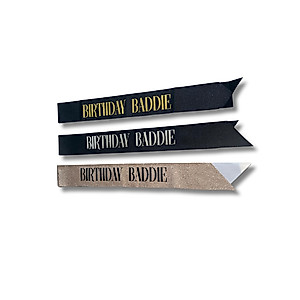 "Birthday Baddie" sash - Black Glitter sash with Gold foil. Soft Black Satin Sash for Women and Men - Birthday Party Favors Supplies Decorations & Accessories for Any Birthday