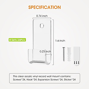 AIEVE Vinyl Record Wall Mount, 8 Sets 24 Pcs Vinyl Shelf Holder for Film Record Display, Record Holder for Albums Magazines Frame