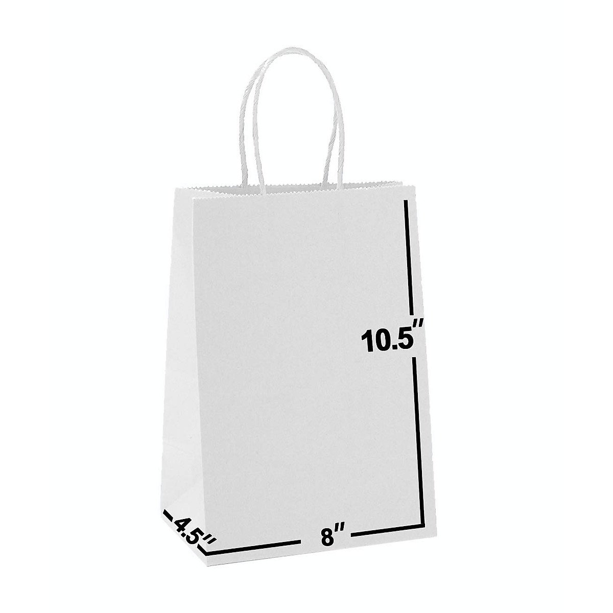 [50 Bags] 8 X 4.5 X 10.5 Kraft Paper Gift Bags Bulk with Handles. Ideal for Shopping, Packaging, Retail, Party, Craft, Gifts, Wedding, Recycled, Business, Goody and (White)