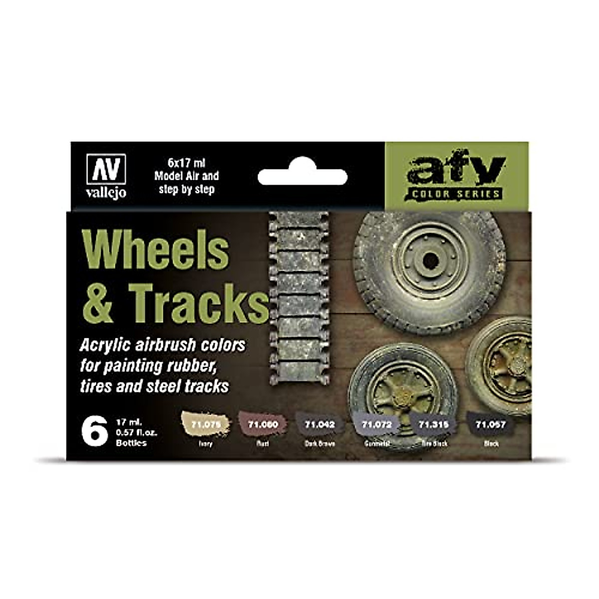 Vallejo Wheels and Tracks Model Air Set, 17 ml (Pack of 6)