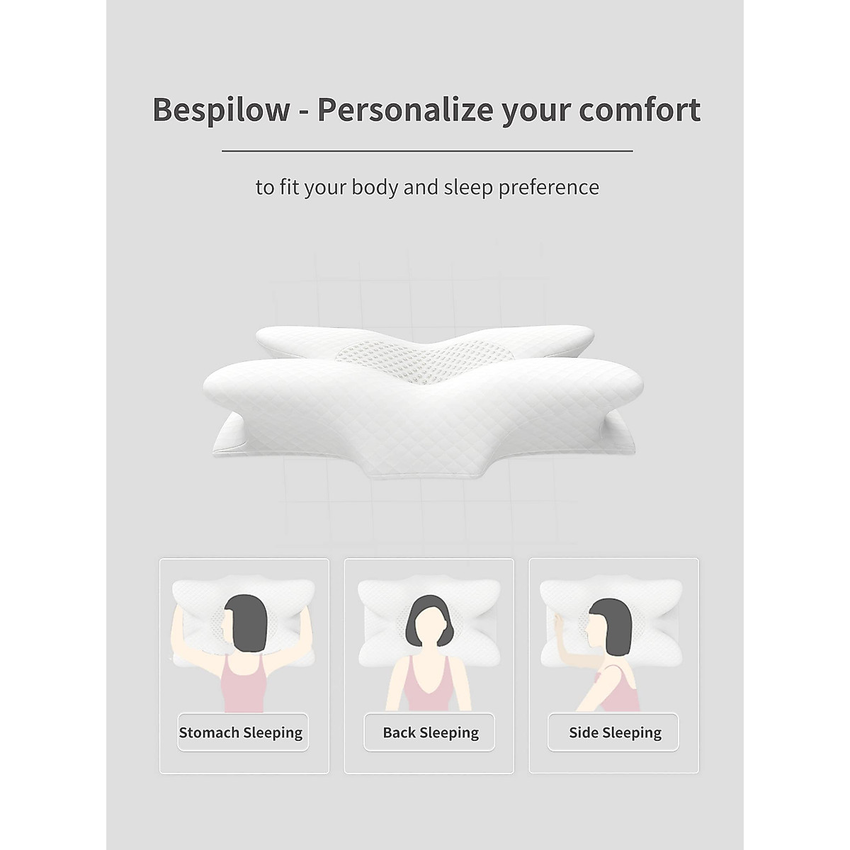 Bespilow Cervical Pillow for Neck and Shoulder Pain Relief,Contour Memory Foam Pillow with Hole,Ergonomic Orthopedic Neck Support Pillow for Side,Back and Stomach Sleepers with Breathable Pillowcase