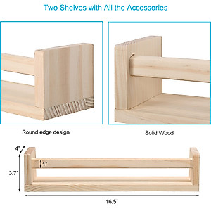 Amy Dceom Nursery Book Shelves Set of 2, Wood Floating Book Shelves for Kids Room, Rustic Baby Nursery Shelf Decor for Bedroom, Living Room (Natural)