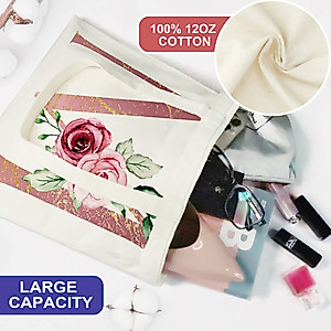 BeeGreen Monogrammed Gifts Floral Initial Tote Bag For Women with Inner Zipper Pocket Beach Tote Bag 12OZ Canvas Tote Bag Aesthetic for Bridesmaids Teacher Birthday Wedding Large Tote Bag Letter M