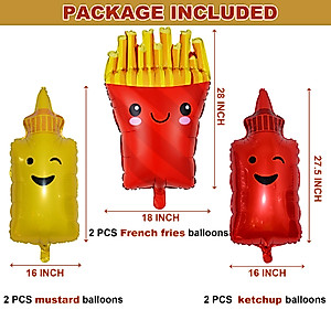 10Pcs BBQ Party Balloons,Food Themed Foil Balloons Hot Dog Hamburger Ketchup French fries Mustard Bottle for Picnic Snacks Baby Shower Birthday Party Decorations Supplies