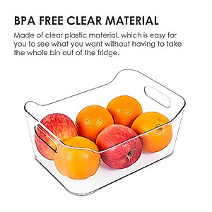 Vtopmart Refrigerator Organizer Bins 4 Pack - Clear Small Plastic Food Organizer with Handle for Fridge, Freezer, Cabinet, Kitchen Pantry Organization and Storage, BPA Free, 9.5" Long