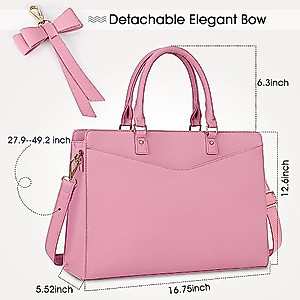 Laptop Bag for Women 15.6 Inch PU Leather Tote Bag Professional Business Office Work Bag Waterproof Briefcase Computer Tote Bag Large Capacity Lightweight Handbag Shoulder Bag, Pink