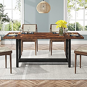 Tribesigns 70.8 Inch Dining Table with Storage Shelf for 6 to 8, Wood Rectangular Kitchen Dining Room Table, Rustic Farmhouse Dinner Table Home Furniture for Dining Room Living Room
