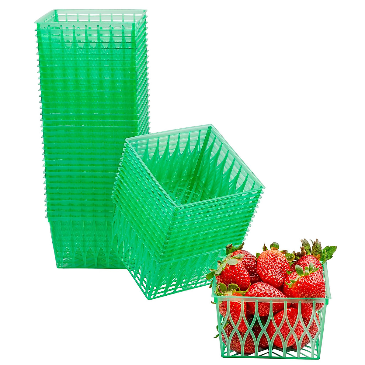Cornucopia Pint Size Plastic Berry Baskets (48-Pack), 4-Inch Berry Boxes with Open-Weave Pattern, Ideal for Summer Picking & Crafts! (48 Boxes)