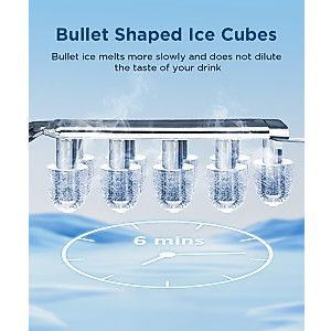 COWSAR Ice Maker Countertop, Stainless Steel Portable Ice Maker Machine with Self-Cleaning, 26.5lbs/24Hrs, 6 Mins/9 Pcs Bullet Ice, Perfectly for Home Use, Gift