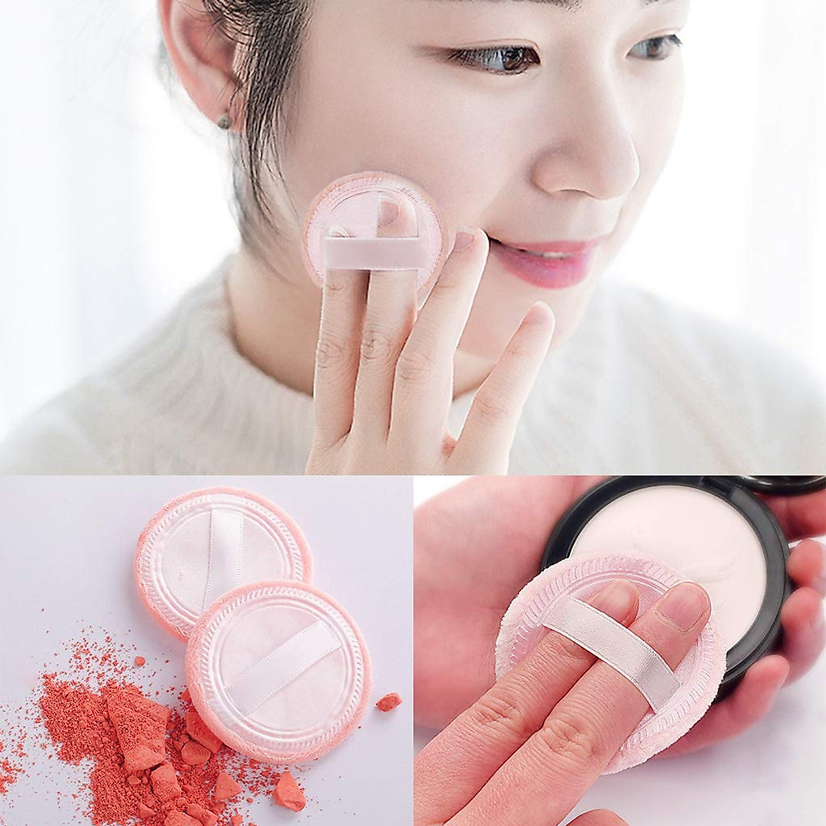 5x Powder Puff, Applicator Cotton Round Makeup Powder Sponge, Air Cushion Puff with Ribbon, Face Powder Puffs for Loose and Foundation,3.15 inch (Orange)