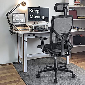 SUNNOW Ergonomic Office Chair with Adjustable Lumbar Support, High-Back Mesh Desk Chair with Sliding Seat, 2D Armrest - Swivel Computer Task Chair for Home