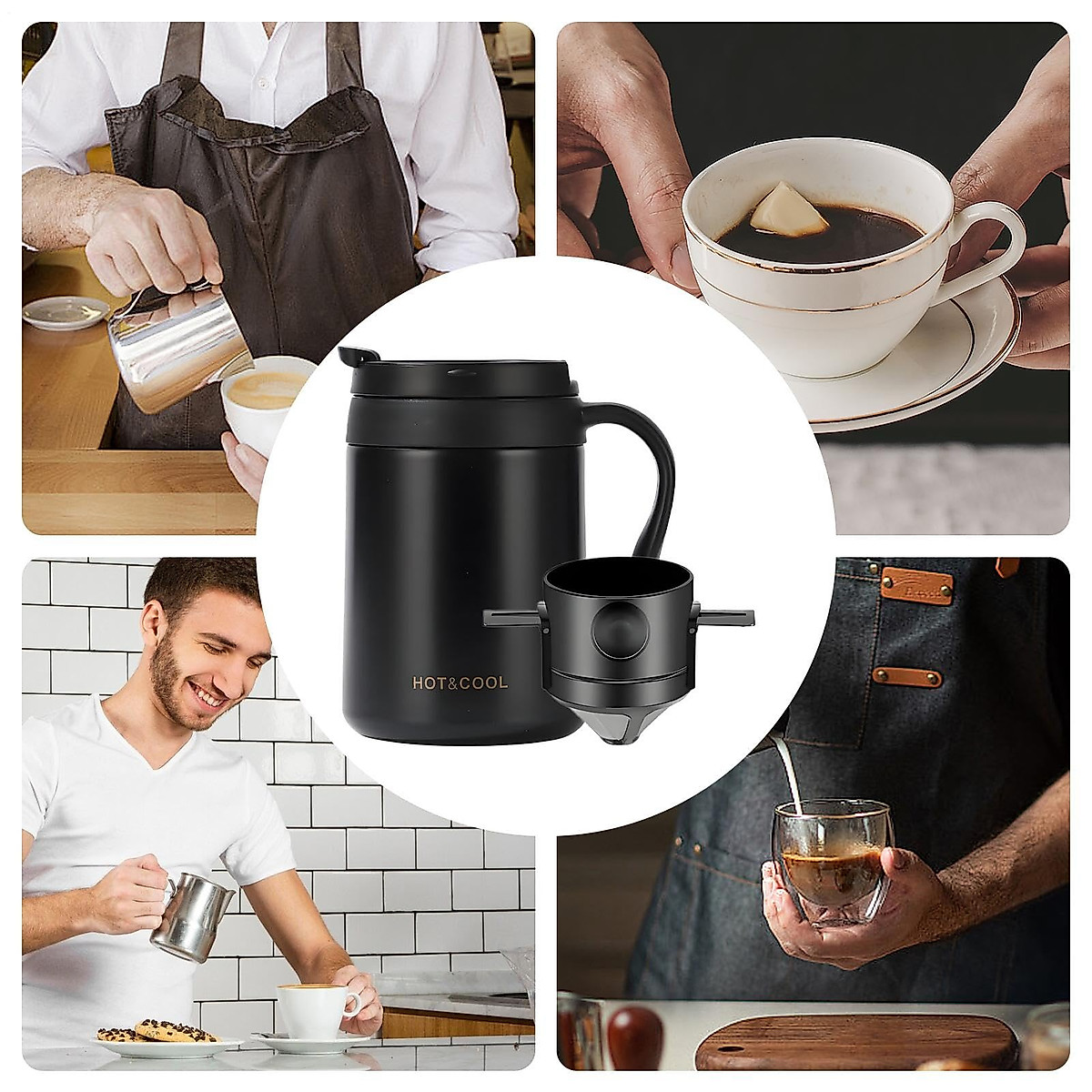 Vacuum Insulated Tumbler - Travel Coffee Mug Leak-Proof Lid | Coffee Mug | Heat Resistant 304 Stainless Steel | 2-Layer Non-Slip Base Drinkware for 12+ Hours Cold & 6+ Hours Hot Beverage Retention