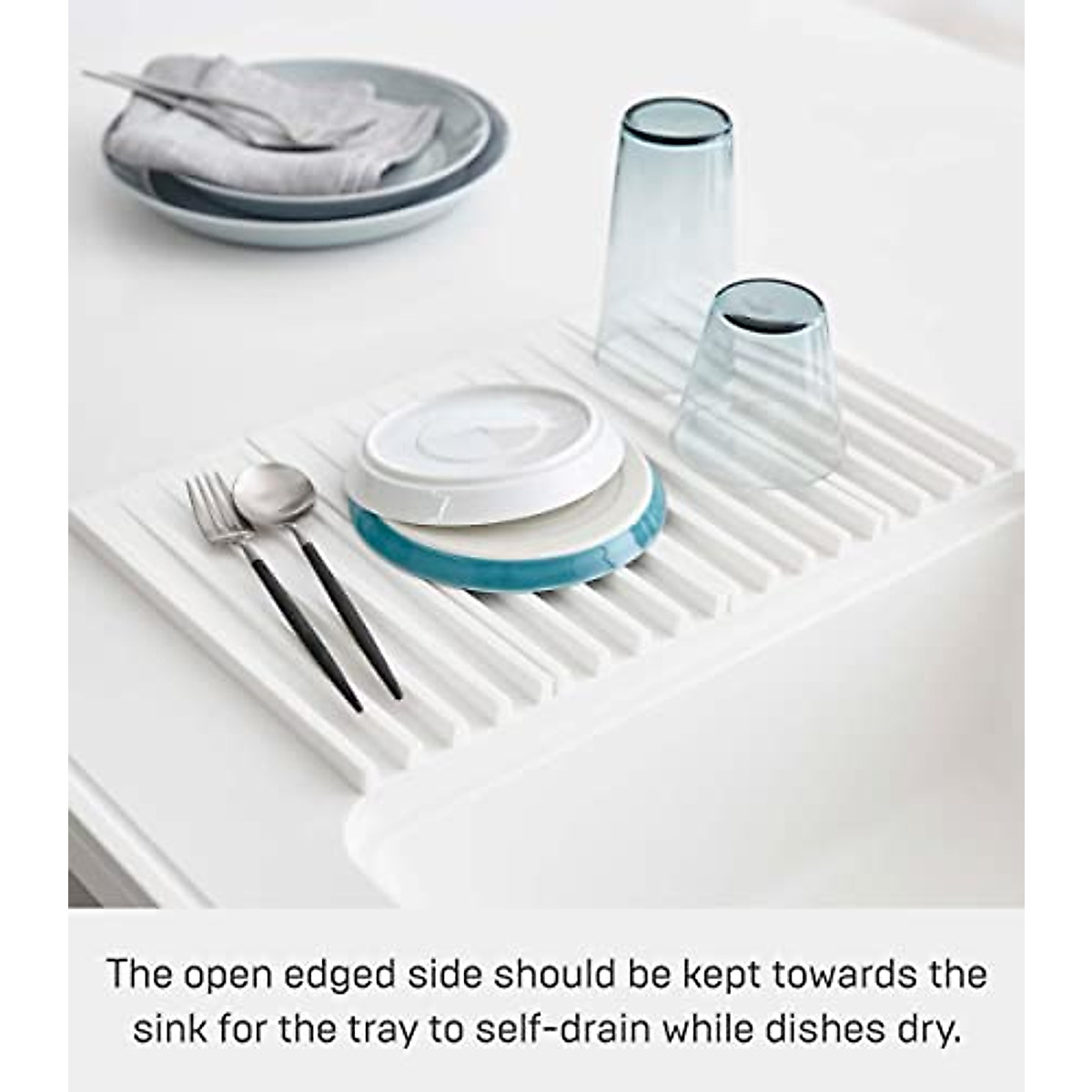 Yamazaki Home Tower Foldable Drainer Tray – Kitchen Dish Drying Mat