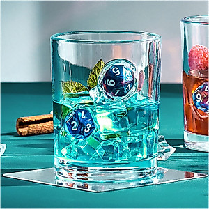 LIIGEMI Whiskey Glasses with Polyhedral dices Embedded, Whiskey cups Gift Set of 2,Unique Handmade Design, Rocks Glass 10oz（Blue）