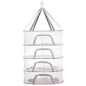 Coloch 4 Layer Herb Drying Rack with Zipper, Hanging Mesh Net Collapsible Food Drying Fish Net Hanging Basket Dryer Net for Seeds, Buds, Fruits, Vegetables, Herbs, Fish, Clothes, Doll