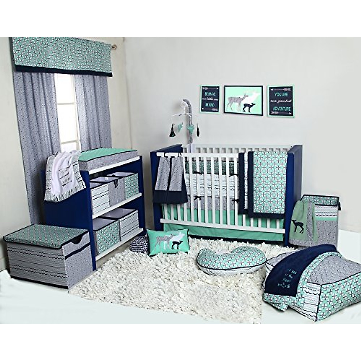 Bacati - Tribal Noah Mint/Navy Quilted Top Changing Pad Cover (Solid Top Mint/Navy)