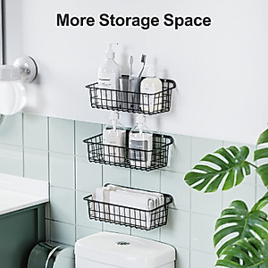 iSPECLE 2 Pack Black Metal Wall Basket, Durable and Sturdy, Adds Storage Space in Bathroom and Kitchen, Easy to Install, Holds Up to 11lb