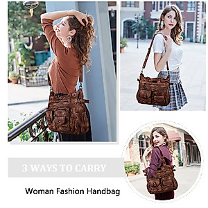 Angelkiss Purses and Handbag for Women Soft PU Leather Shoulder Handbag Hobo Bags Satchel Shoulder Bags Ladies Tote Crossbody Travel Bag BROWN