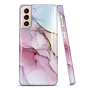 JIAXIUFEN Galaxy S21 Case Gold Electroplated Glitter Marble Slim Shockproof TPU Soft Rubber Silicone Cover Phone Case for Samsung Galaxy S21 5G 6.2 inch 2021 Purple Blue
