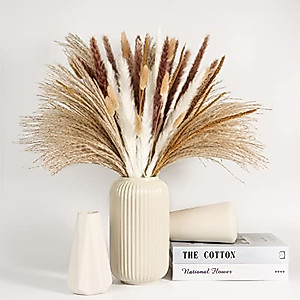 Dried Pampas Grass Decor, 120Pcs Boho Home Wedding Party Decor Dried Flowers Arrangements White & Natural Pampas Grass, Reed, Bunny Tails