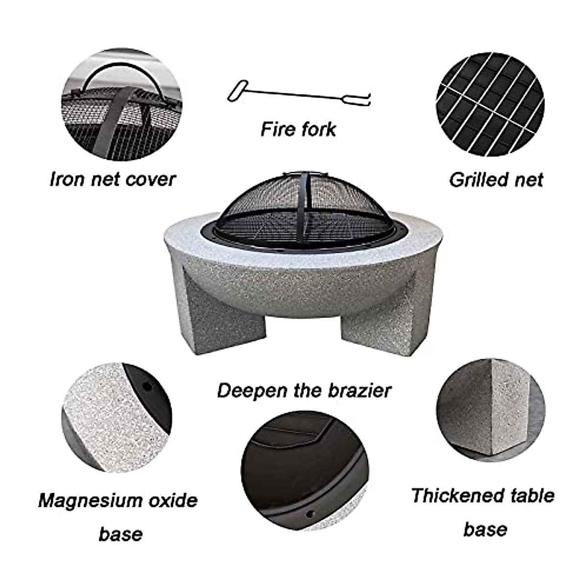 LEAYAN Garden Fire Pit Grill Bowl Grill Barbecue Rack Fire Pit Outdoor fire Pit, 29-inch Wood-Burning fire Pit, Spark Screen, Poker, Courtyard Garden Barbecue fire Pit