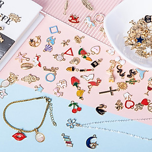 110PCS Bracelet Charms, Assorted Jewelry Making Charms, Gold Plated Enamel Charms Pendants for Necklace Bracelet Jewelry Making