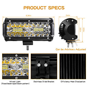 Zmoon Led Light Bar,7 Inch Led Fog Light Off Road Lights 240W 24000lm with Led Wring Harness(10ft /2 Lead), Waterproof Led Spot&Flood Combo Beam Light Bar for SUV/ATV/Jeep/Boat 2Pack