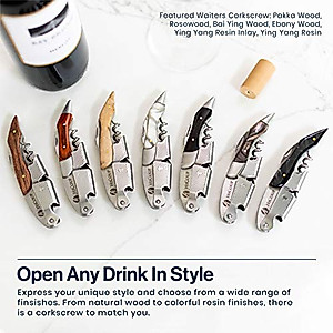Hicoup Wine Opener - Professional Corkscrews for Wine Bottles w/ Foil Cutter and Cap Remover - Manual Wine Key for Servers, Waiters, Bartenders and Home Use - Stainless Steel w/ Sapphire Resin Inlay