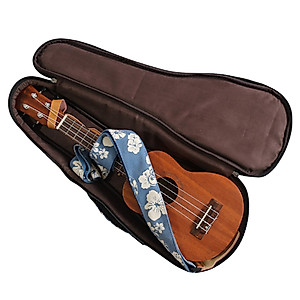 MUSIC FIRST Original Design 0.5" Thick Padded Hawaii Style “Blue and White Plumeria” Canvas Ukulele Case, Ukulele Bag, Ukulele Cover,(Fit for 26~27 inch Tenor Ukulele)