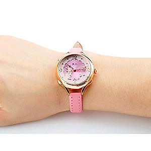 DREAMING Q&P Cute Bunny Women's Girl's Wrist Watches with Soft Pink Leather Strap Rose Golden Case fq062