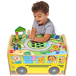 CoComelon Wheels on The Bus Wooden Activity Table, Recycled Wood, Officially Licensed Kids Toys for Ages 18 Month, Gifts and Presents