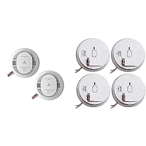 Kidde Hardwired Smoke & Carbon Monoxide Detector, AA Battery Backup, Interconnectable, LED Warning Light Indicators, 2 Pack & Smoke Detector, Hardwired Smoke Alarm, Test-Silence Button, Pack of 4