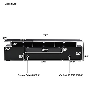 NOLLAM 76.7 "Modern TV Stand, Entertainment Center with Push to Open Doors and LED Color Changing Lights, High-Gloss Media Console for TVs Up to 80", TV Cabinet TV Table for Living Room, Black
