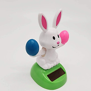 Taotenish Solar Powered Toy Shaking Head Rabbit Statue Shaking Head Dancing Toy Rabbit Bunny Figurines for Car Dash Board Decorations - White