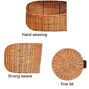 Nordic Creative Natural Rattan Trash Can Slow Down Silent Pedal Garbage Bin with Lid Fashion Country Style Wastebasket (Color : Yellow, Size : 8L)