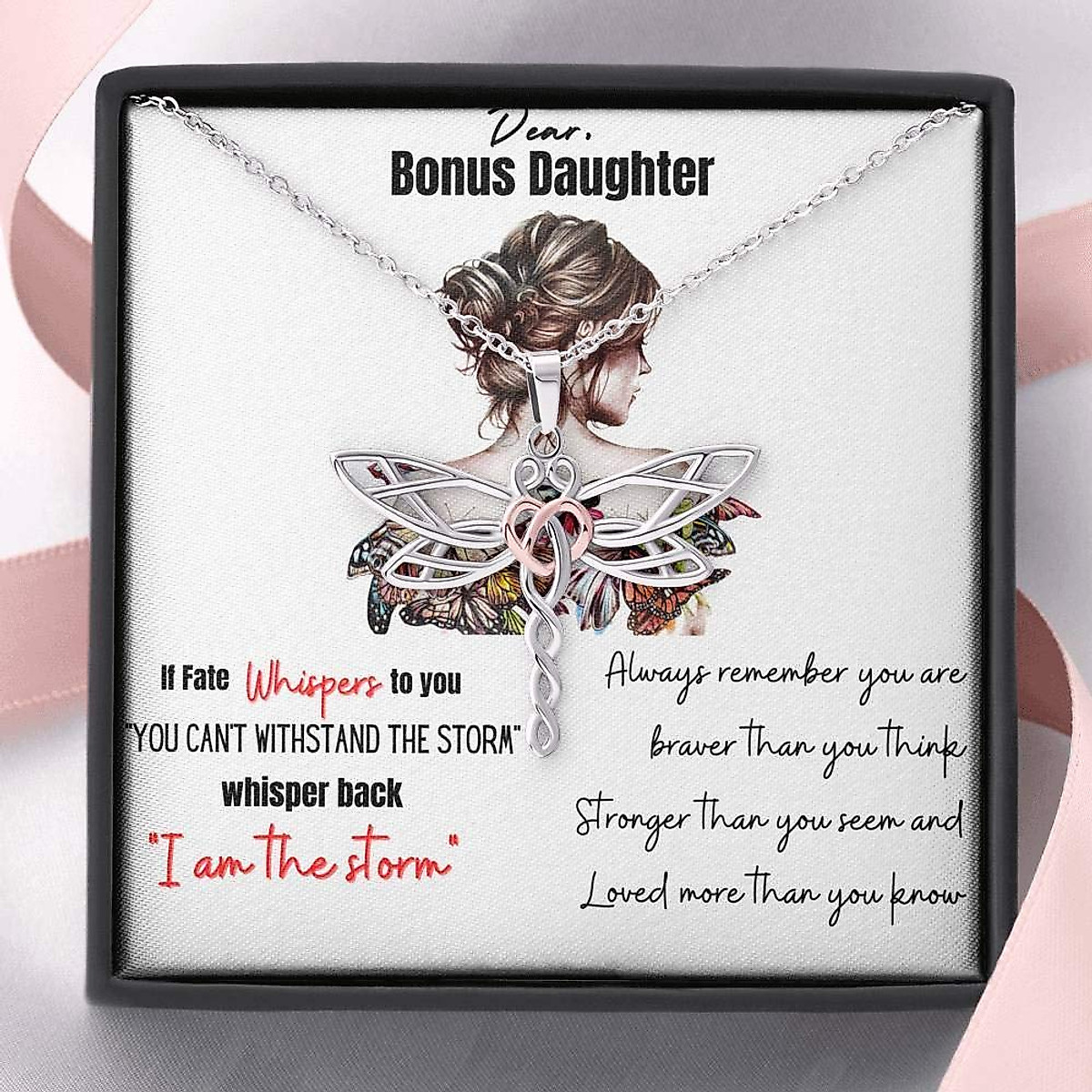 WISHICIOUS - Bonus Daughter Gifts - Bonus Daughter Necklace - Unbiological Daughter Gifts - Step Daughter Presents (Standard Box, Whisper Dragonfly)