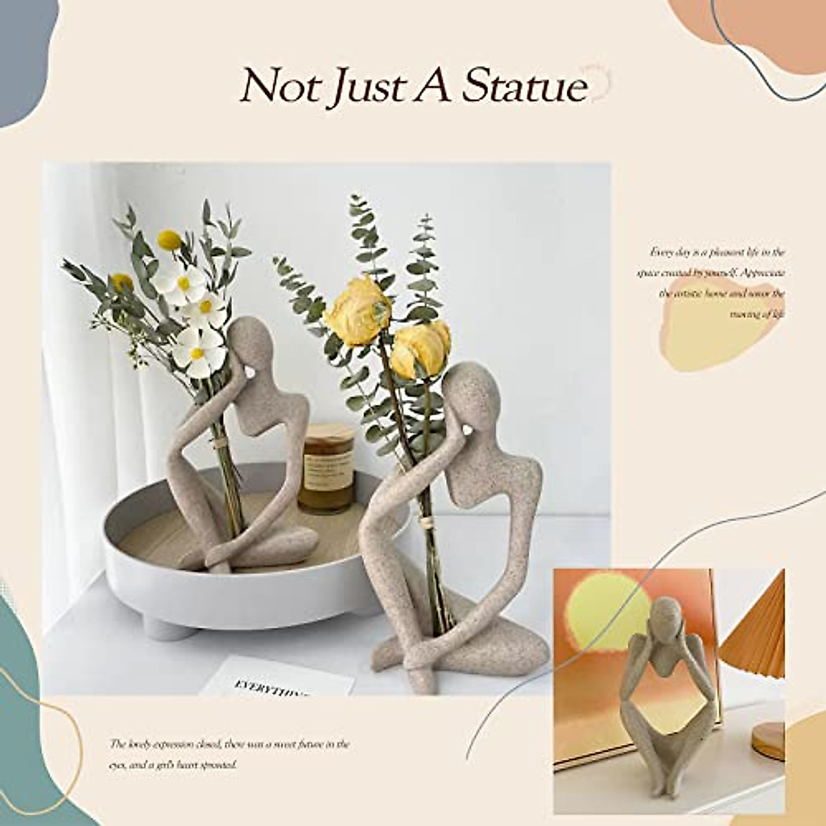 UMYTH Thinker Statues Set of 3, Sandstone Resin Thinker Statue Ornaments, Abstract Style Sculpture Statue Collectible Figurines for Home Decor/Office/Bookshelf/Desktop/Decorations