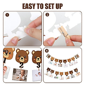 Beary First Birthday Party Banner Cute Bear Monthly Photo Banner for Newborn to 12 Months Photograph 1st Birthday Milestone Photo Banner Bear Photo Display Garland for Boys Girls First Birthday Party