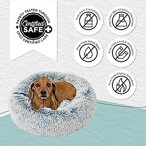 Best Friends by Sheri The Original Calming Donut Dog and Cat Bed in Shag Fur, Denim Blue, Small, 23x23