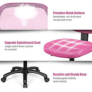 Giantex Kids Desk Chair, Low-Back Mesh Children Computer Task Chair with Adjustable Height & Support Lumbar, Upholstered Mesh Swivel Chair for Boys Girls (Pink)