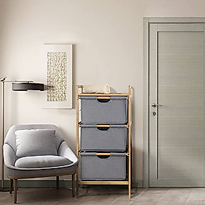 3 Section Freestanding Bamboo Laundry Organizer Divided Clothes Basket Sorter Organizer with Pull Out Hamper Drawers for Bedroom Laundry Room Towel
