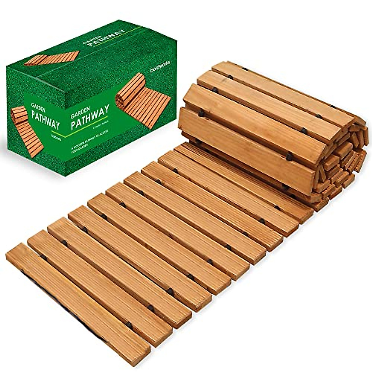 Garden Pathway Wooden Garden Pathway Garden Path Pavers for Outside Walkway with Weather Resistant UV Protected Woods to Roll Out in Outdoor Garden Beach Boardwalk Wedding Party 8Ft Wooden Pathway