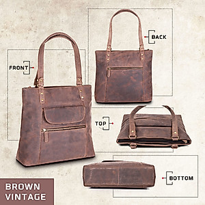 VALENCHI-Leather Shoulder Bag with Front and Back Zipper pocket with Large storage capacity (Brown Vintage)