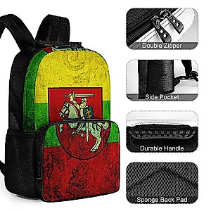 Lithuanian Flag Laptop Backpack Lightweight 16 Inch Travel Backpack Shoulder Bag Daypack for Men Women