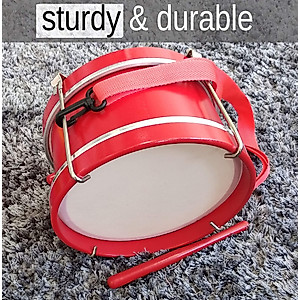 Tunable Marching Drum for Kids - Wooden Frame - Plastic Head, Wood Sticks - Adjustable Strap - 9-inch Snare Drum for Children