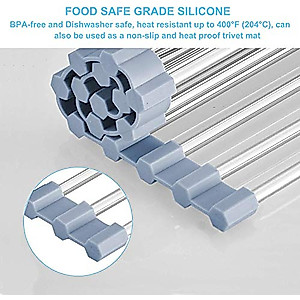 Seropy Roll Up Dish Drying Rack Over The Sink for Kitchen Organizer Rolling Dish Rack Over Sink Mat, Foldable Dish Drainer Stainless Steel Sink Rack Kitchen Organization Gadgets Gray and Black