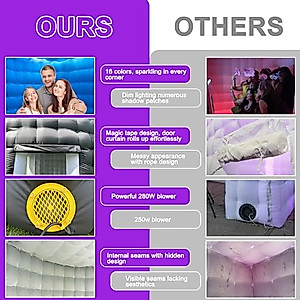 Inflatable Photo Booth Enclosure, 10 * 10 * 9ft Portable 16 Colors Shooting Tent for 360 Photo Booth Machine with 2 Doors, Inner Air Blower, Remote Controll Booth Tent for Wedding Birthday Parties