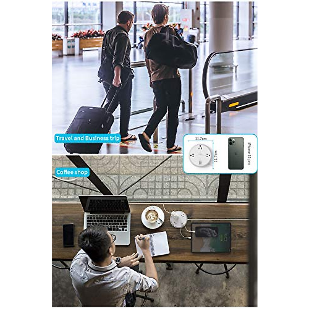 Power Strip with USB C, NTONPOWER Flat Plug Power Strip with USB Ports, 3 Widely Spaced Outlets, Extension Cord with Multiple Outlets, Small and Compact Size,100-240V for International Travel